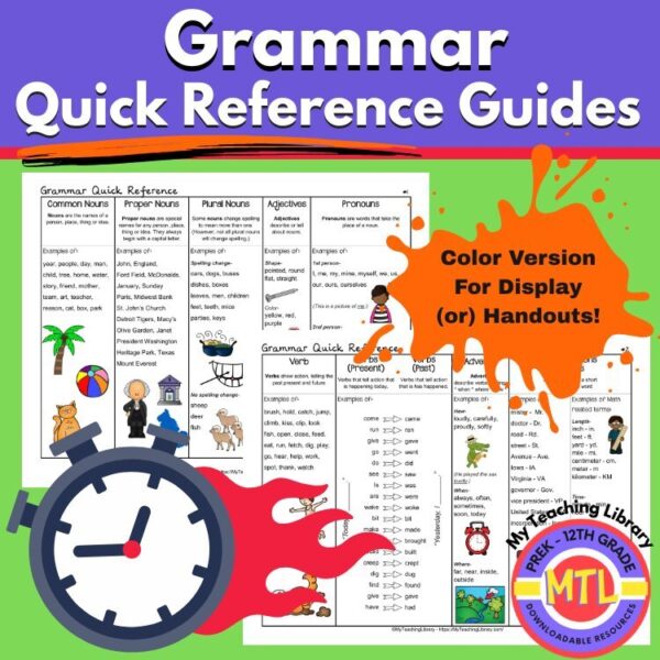 Grammar QUICK Reference Chart | Color - My Teaching Library ...