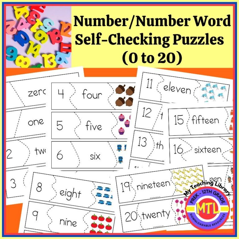 Number - Number Word Self Checking Puzzles | 0 to 20 - My Teaching ...