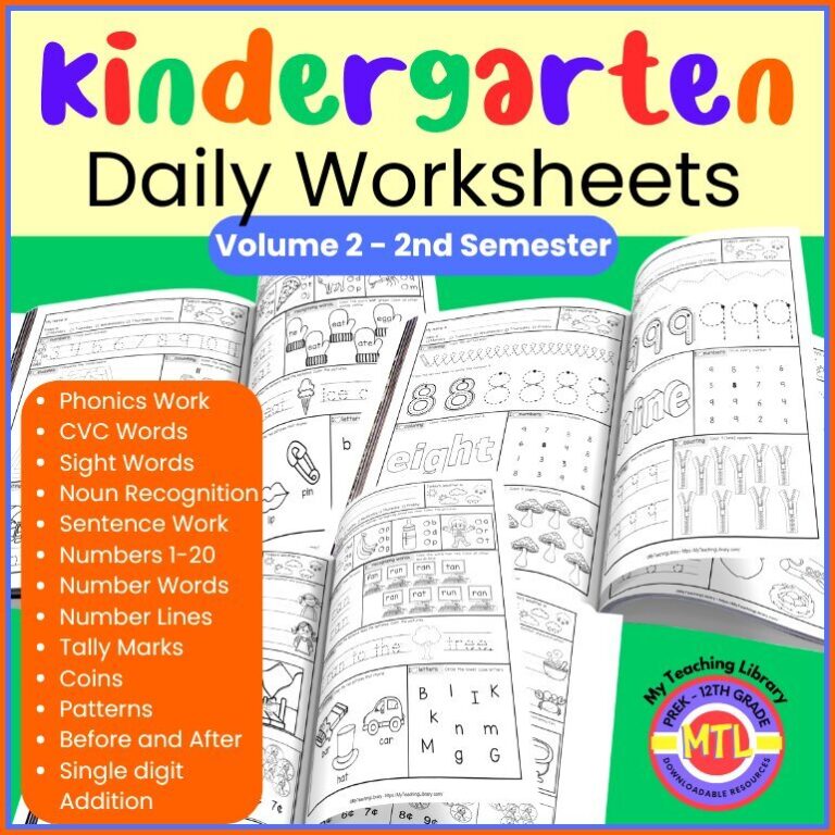 Kindergarten Daily Worksheets | 2nd Semester - My Teaching Library ...