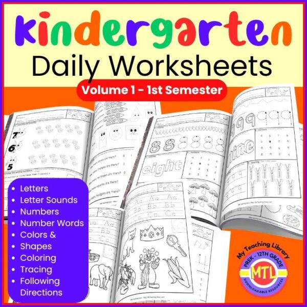 Kindergarten Daily Worksheets | 1st Semester - My Teaching Library ...