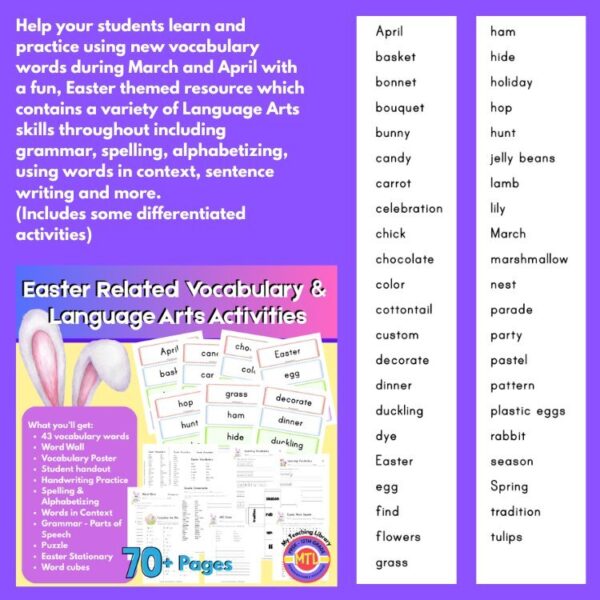 Easter Vocabulary, Grammar, and Language Arts Activities Unit - My ...