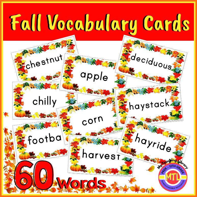 Fall Vocabulary Cards - My Teaching Library | MyTeachingLibrary.com