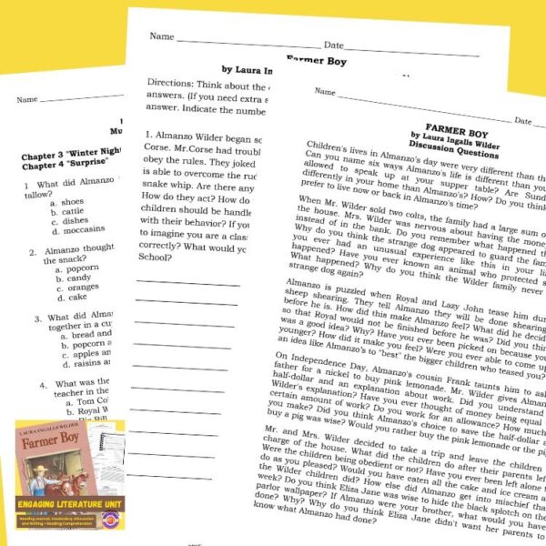Farmer Boy Literature Unit | Laura Ingalls Wilder - My Teaching Library ...