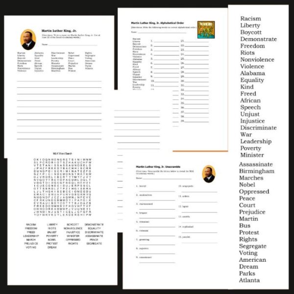 Martin Luther King Jr. Vocabulary - My Teaching Library ...