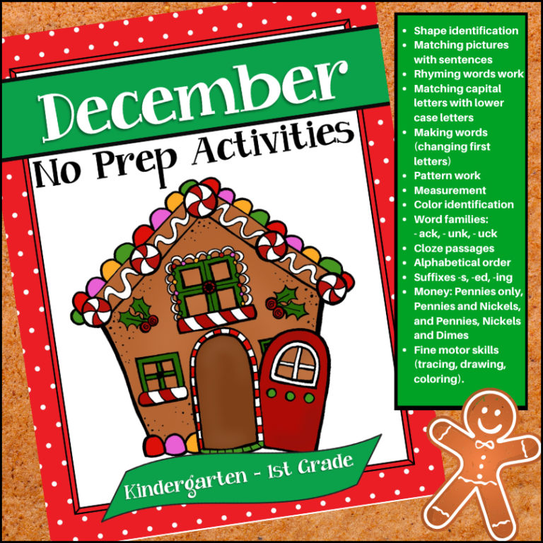 December Language Arts & Math Activities for Kindergarten - 1st Grade ...