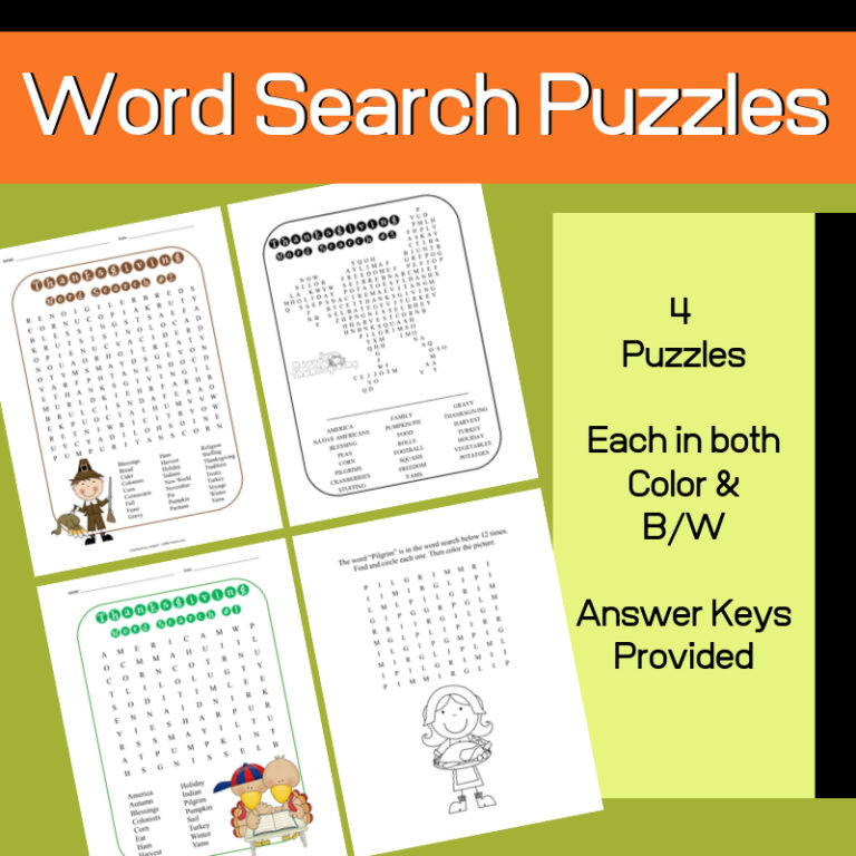 November - Thanksgiving Word Search Puzzles - My Teaching Library ...