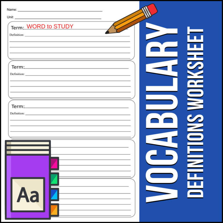 Generic Vocabulary Terms - Definitions Worksheet - My Teaching Library ...