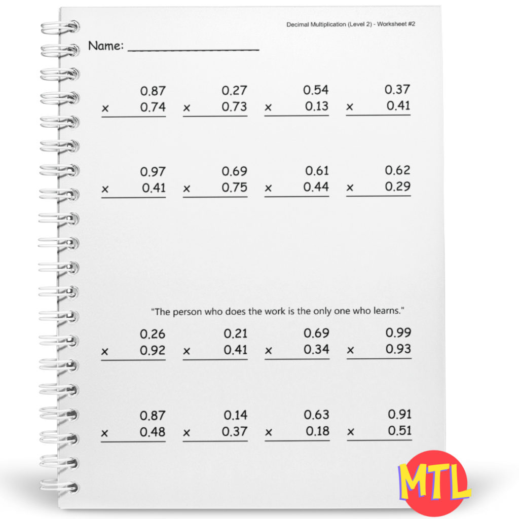 Decimal Multiplication Workbook with Growth Mindset Quotes - My ...