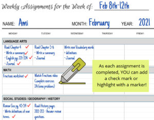 Weekly Assignments Freebie - My Teaching Library | MyTeachingLibrary.com