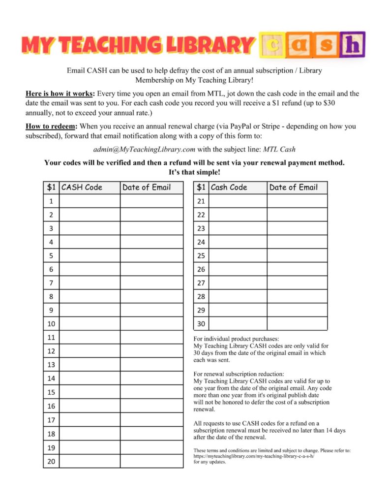 My Teaching Library C.A.S.H. - My Teaching Library | MyTeachingLibrary.com