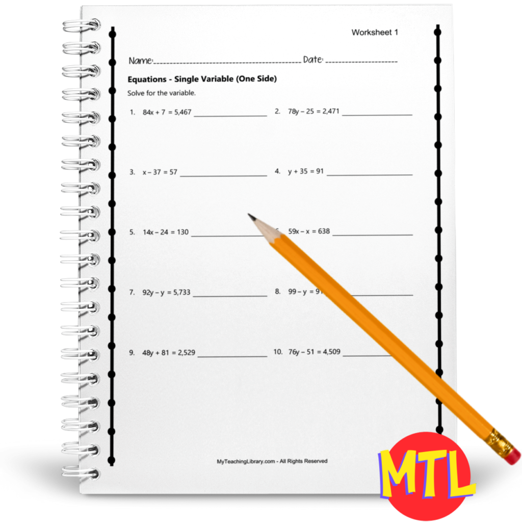Solving Multi-Step One-Variable Equations | Algebra Worksheets - My ...