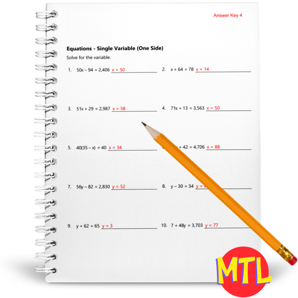 Solving Multi-Step One-Variable Equations | Algebra Worksheets - My ...