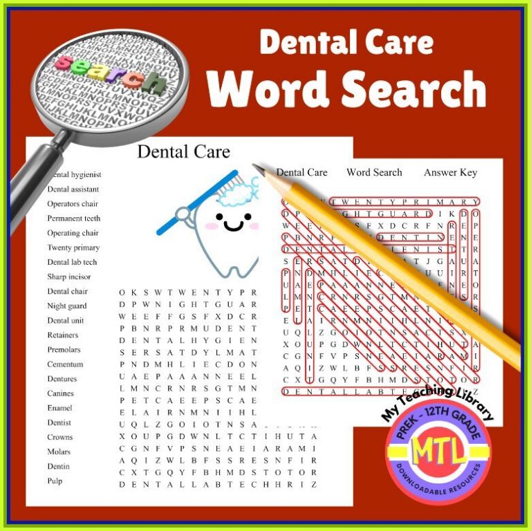 Dental Care Word Search | Dental Health - My Teaching Library ...