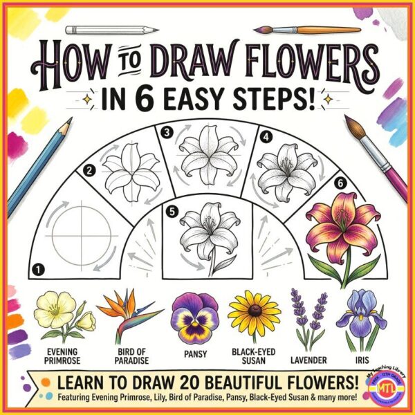 How to Draw Flowers | 20 Directed Drawings - Nature Study, Spring ...